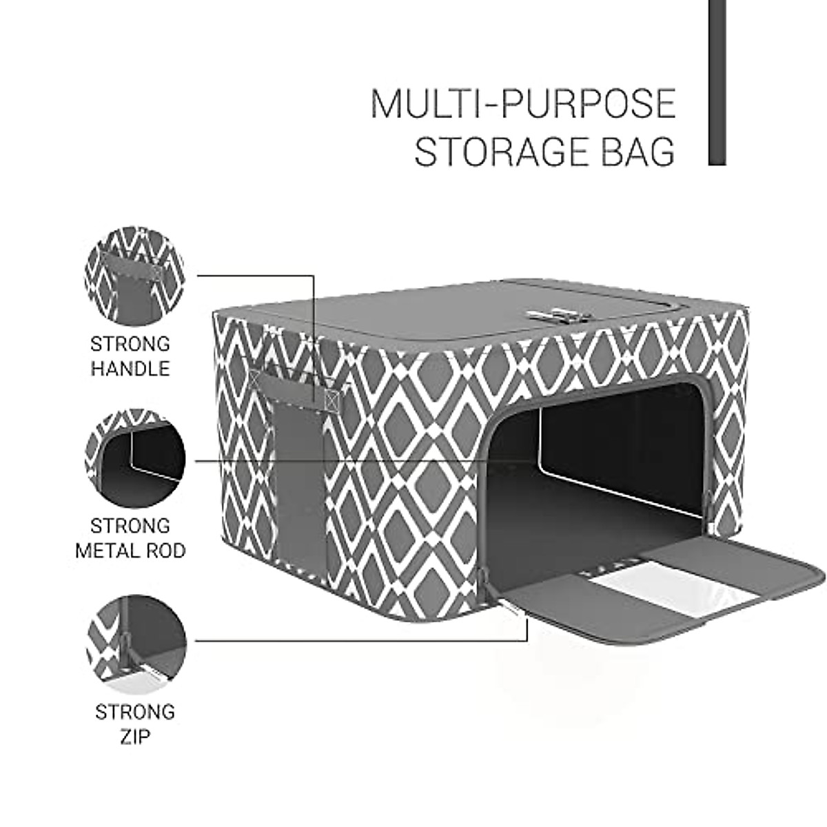 OrganizeME 3 Pack Stackable Clothes Storage Bin Metal Frame Collapsible Storage Box Foldable Bin For Blankets Cloths Comforters Closet Organiser Sturdy Handle Design with Clear Window (Graphite Grey)