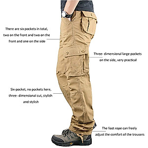 Lilychan Men's Lightweight Cargo Trouser Hiking Pants Army Combat Work Pants Casual Pants with 6 Pocket (38, Khaki)