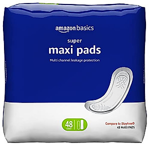 Amazon Basics Maxi Pads For Women- Thick, Super Absorbency, Unscented, 48 Count, 1 Pack (Previously Solimo)
