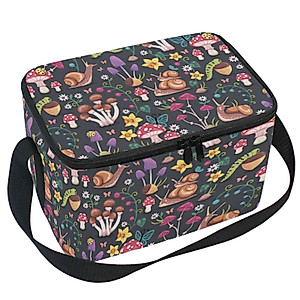 ZZXXB Snail Mushroom Floral Insulated Lunch Bag Cooler Reusable Lunch Box School Office Travel Picnic Tote Bag for Women Men Kids
