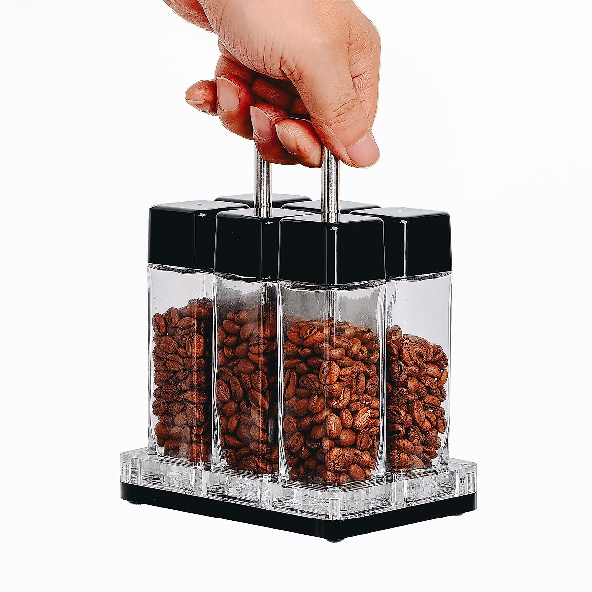 Normcore 6 Tubes Single Dose Espresso Bean Cellars, Coffee Beans Storage Tube Vial Vault with One-Way Exhaust Valve, Glass Coffee Bean Capsules with Display Stand and Funnel