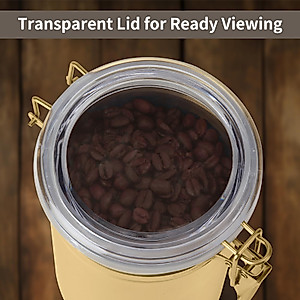 blueden Kitchen Canister 41 oz,Airtight Stainless Steel Kitchen Food Storage Container for Coffee Beans,Beans,Tea,Flour, Cereal,Sugar.Coffee Container with Airtight Clear Lid and Locking Clamp.Gold