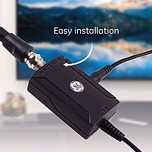 GE Indoor HD Digital TV Antenna Amplifier, Low Noise Antenna Signal Booster, Clears Up Pixelated Low-Strength Channels, Supports HD Smart TV VHF UHF, AC Adapter, Black, 42178
