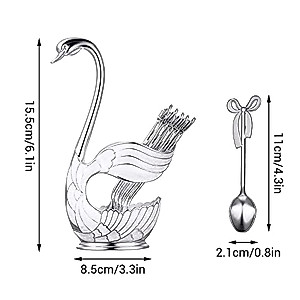 Metal Spoon Set Includes Swan Base Holder And 6 Spoons, Coffee Dessert Flatware Dinnerware Set With Organizer (Silver)