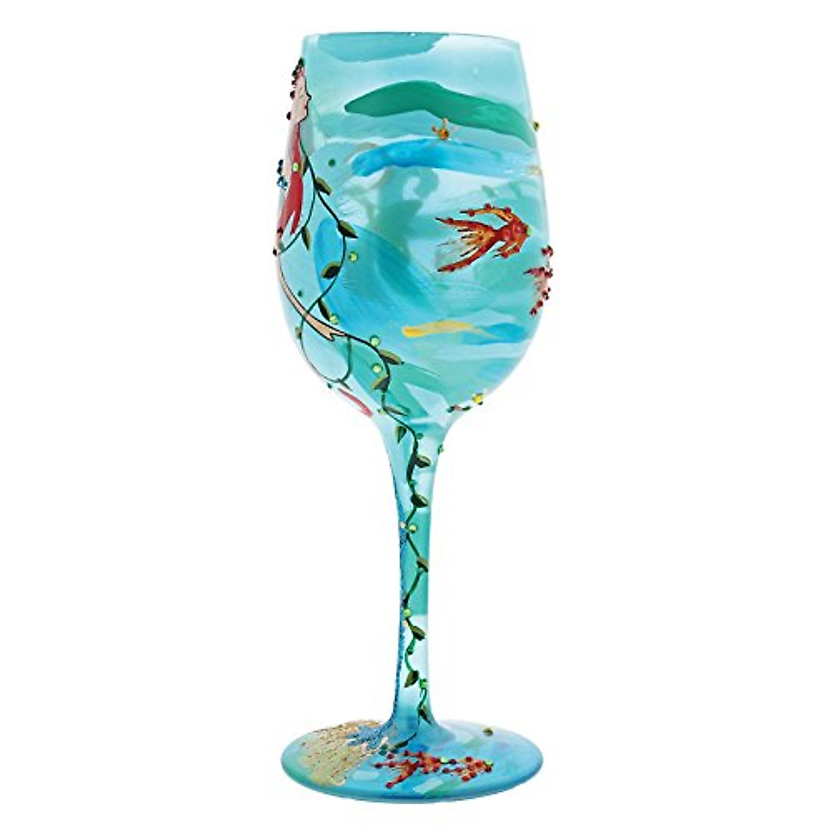 Enesco Wine Glass Mermaid Drinkware, 1 Count (Pack of 1), Blue/Green/Orange/Brown