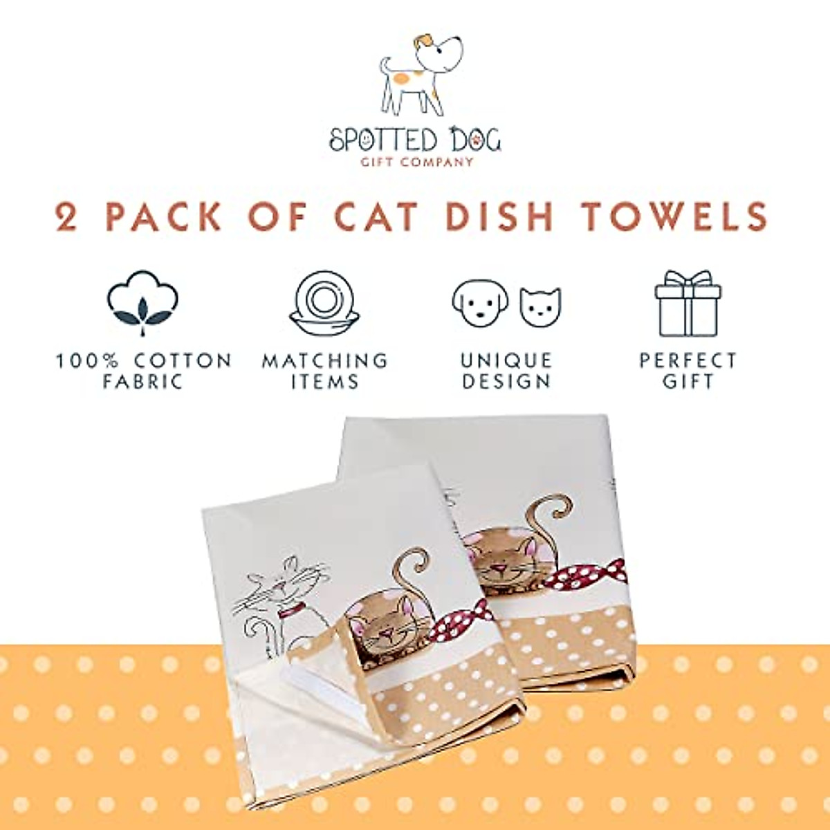 Kitchen Towels, Dish Towels for Drying Dishes, Tea Towels Absorbent 100% Cotton, Cute Cat Themed Decorative Kitchenware Kitchen Accessories Gifts for Cat Lovers, Set of 2 - 20"x28"