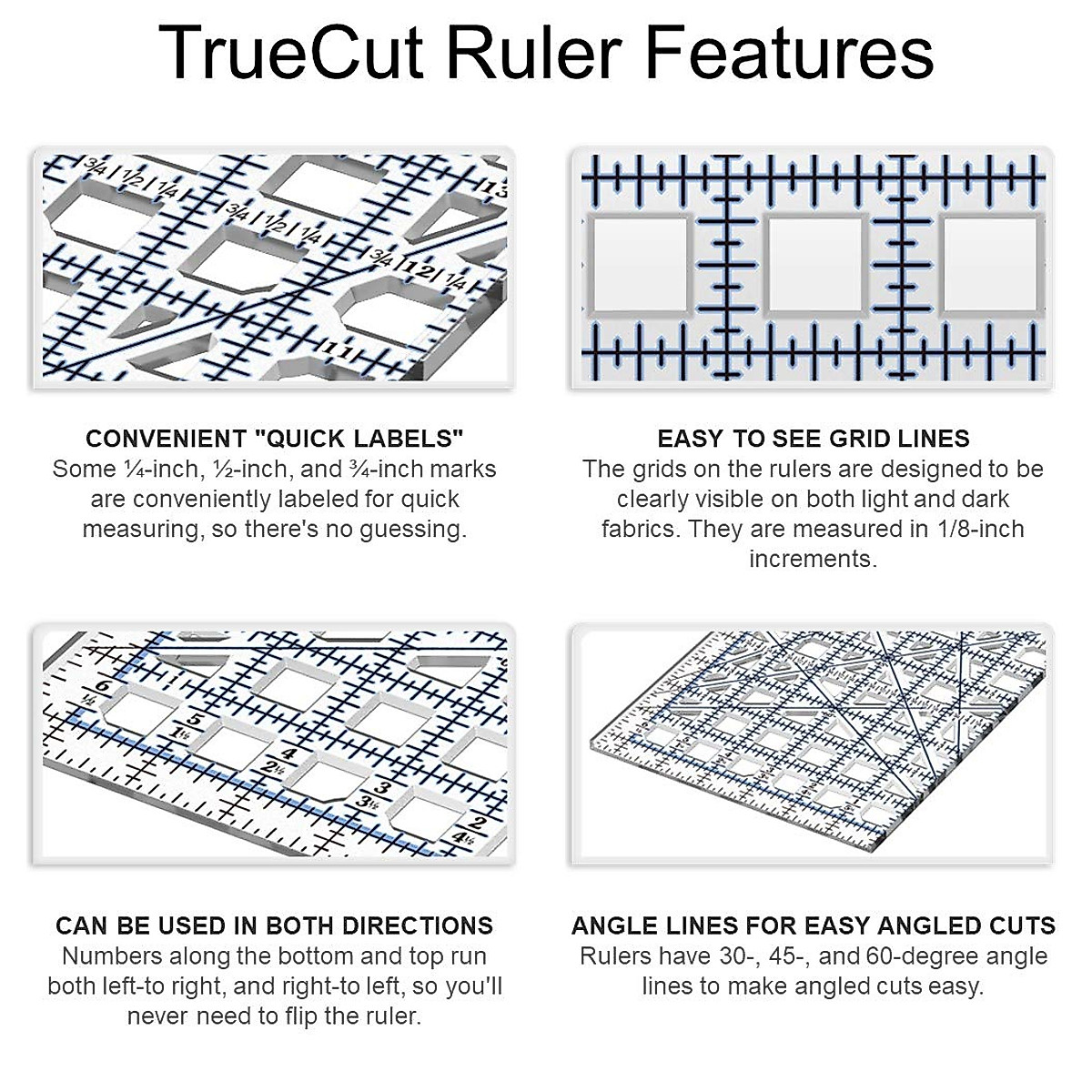 TrueCut Rotary Cutter Set - 3 Items: Large TrueCut Quilting Ruler (24.5-Inch by 6.5-Inch), Medium TrueCut Quilting Ruler (12.5-Inch by 6.5-Inch) and My Comfort Cutter Ergonomic Rotary Cutter (45mm)