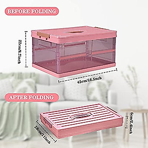 DAPANGYOUNG Collapsible Storage Bins with Lids - Clear Plastic Storage Bin Stackable Latch Storage Boxes with Durable Lid and Secure Latching Buckles For Home Office Car and Travel Organization, Pink