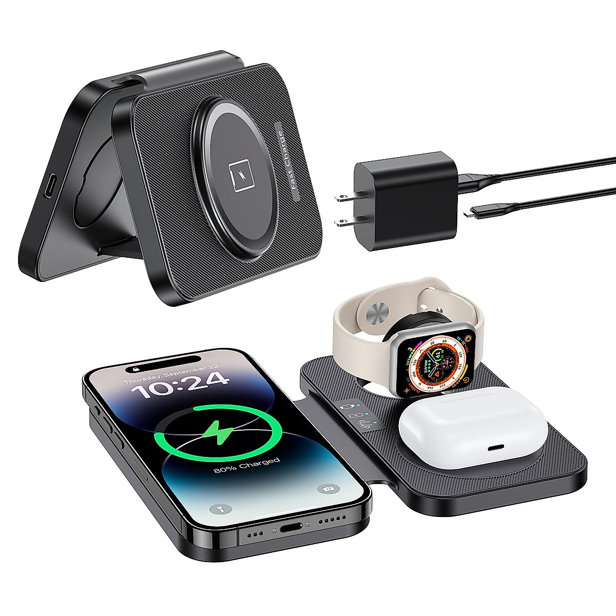 3 in 1 Charging Station for Multiple Devices Apple, XooFly Wireless Magnetic Travel Charger for Multiple Devices, Phone Charger Pad for iPhone 15 14 13 12 Pro Max Plus Mini, iWatch, Wireless Earbuds