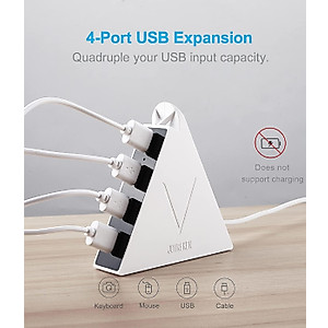 JoyReken USB 3.0 Hub,4 Port USB Hub Tower,2ft Cable USB Splitter for Laptop,PC, PS4,PS5,Xbox,Mouse,Keyboard, Flash Drive, U-Disk (White)