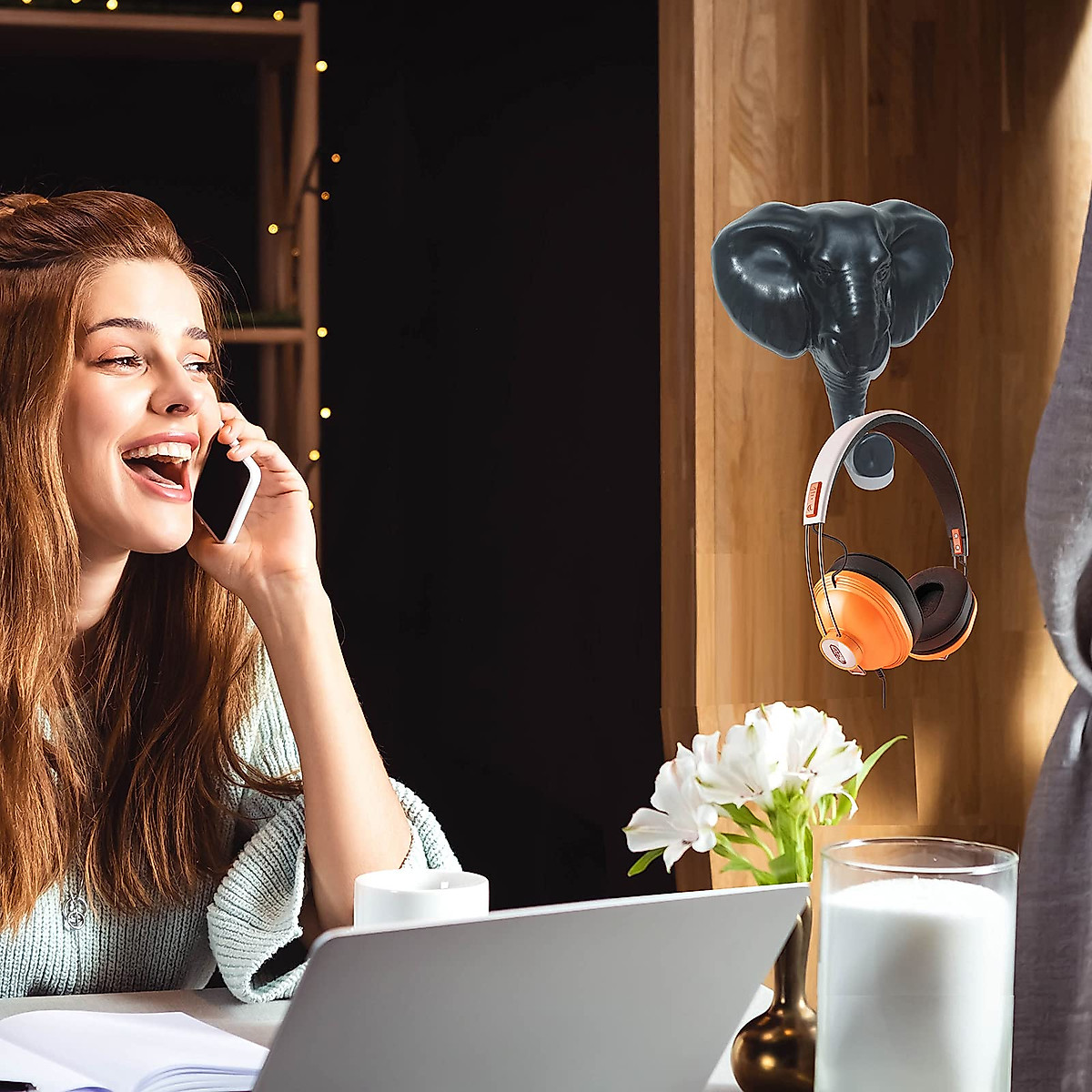 CAAHANJIA Ceramic Elephant Hooks,Adhesive Hooks,Wall Cabinet Door Towel Robe Clothes Hooks Self Adhesive Holders for Hanging Kitchen Bathroom Home Hooks 3 Pack (Black)