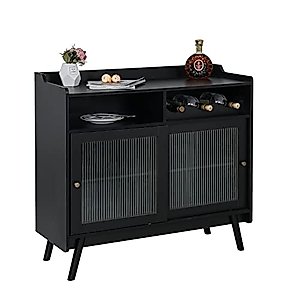 YUSING Buffet Cabinet with Storage, Sideboard Cabinet with Moru Tempered Glass Door, Coffee Bar Cabinet, Coffee Station, Accent Cabinet with Wine Rack for for Kitchen, Living Room, Entryway