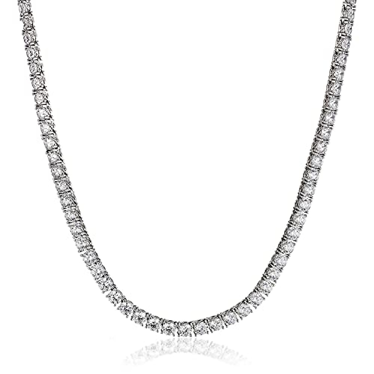 Amazon Essentials Platinum Plated Sterling Silver Tennis Necklace set with Round Cut Infinite Elements Cubic Zirconia (5 mm), 17", (previously Amazon Collection)