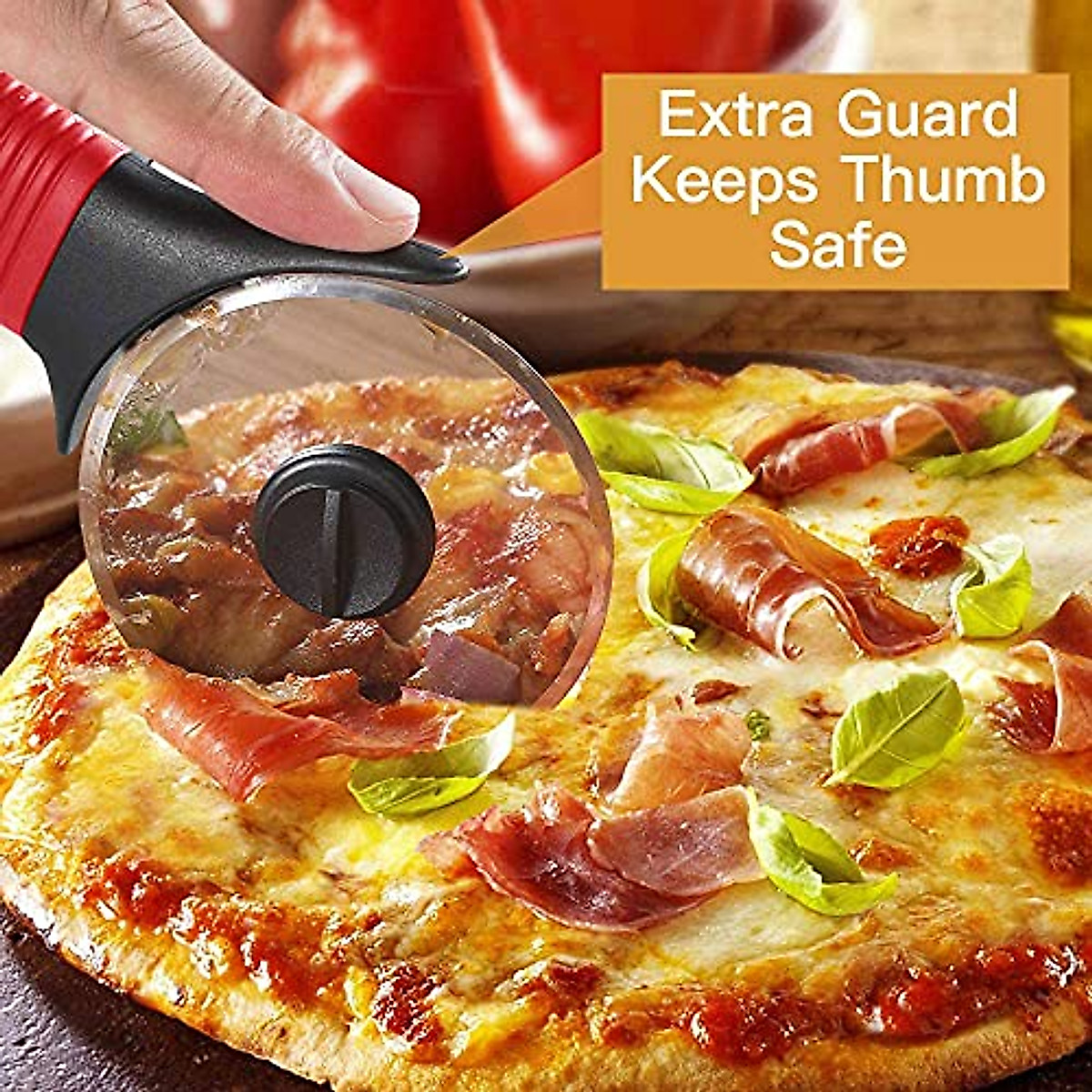 Luxear Pizza Cutter Wheel Professional Pizza Slicer Large with Removable Stainless Steel Blade Silicone Handle Anti-Slip with Ergonomic Design and Protective Cover Washable Easily, 20 cm (8"), Red