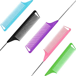 Professional Hair Styling Combs Set for Stylists: 5Pcs Metal Parting Combs for Braids and Teasing, Salon Quality, A Style