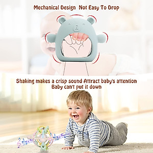 Baby Teething Toys for Babies 0-6,12,18 Months, Qemixly 3 Pack Gift Silicone Baby Teethers for Baby Teething Relief, Anti-Drop Hand Teething Mittens and Rattle Ball(Caramel,Blue,Multi-Blue)