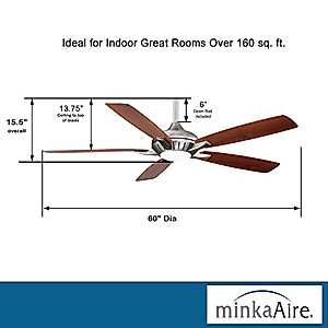 Minka Aire F1001-BN Dyno XL 60" Ceiling Fan with LED Light & Remote, Brushed Nickel