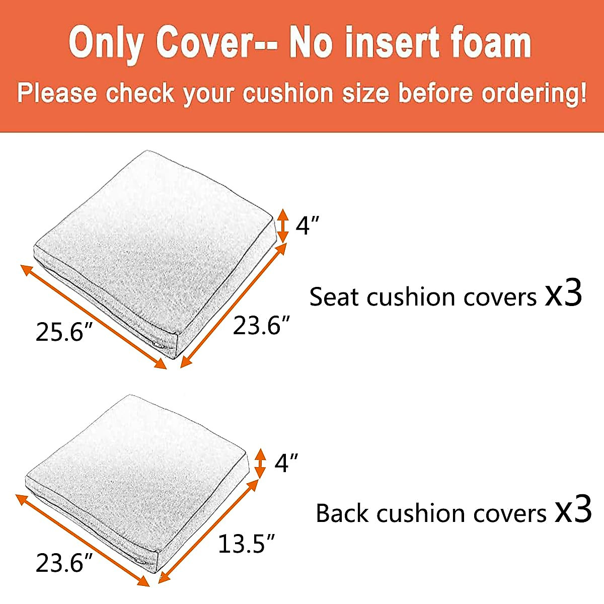 Oslimea 6p Patio Cushion Covers Outdoor Patio Cushions Covers Replacement Waterproof with Zipper for 3 Seat Patio Furniture Set, Slipcovers for Outdoor Cushions, Covers Only, Sand