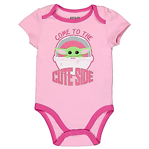 Happy Threads Star Wars Infant Baby Girls Come to The Cute Side Grogu Baby Yoda One Piece Pajama Romper 3 Pack (0-3 Months) Pink