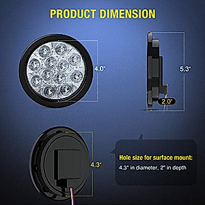 Nilight 2PCS 4" White Round LED Reverse Back Up Light w/Surface Mount Grommet Plugs Trailer Tail Lights for Truck Trailer RV Jeep, 2 Years Warranty (TL-26)