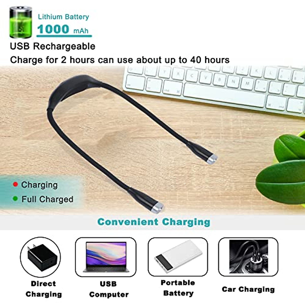 Book Light, Book Light for Reading in Bed, Fast Recharge, Neck Reading Light Slim with 3 Modes, Super Flexy, Hands Free Versatile Neck Light, Up to 70 Hours.Gift for Knitting, Sewing, Camping. (Black)