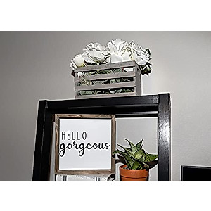 Nana's Little Angels White Hello Gorgeous Wall Decor with Real Wood Frame, 10” x 10” Art, Cute Farmhouse and Boho Home Decorations, Inspirational Quote for Living Room, Bedroom, or Bathroom