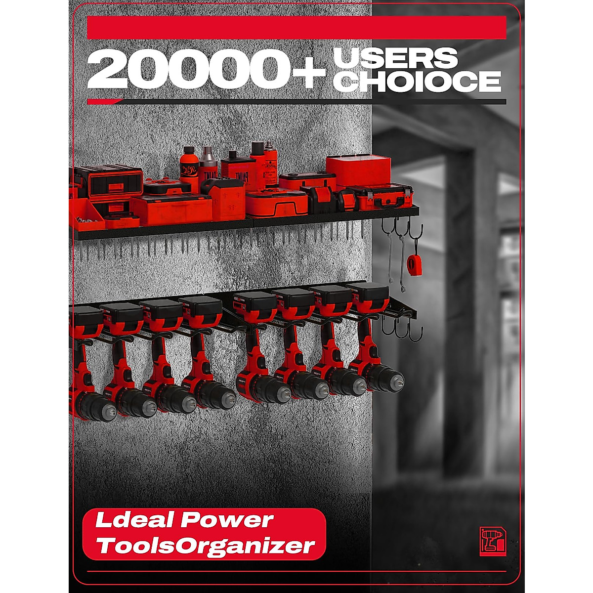 Amoowis Power tool organizer, Drill Holder Wall Mount, Drill Organizer with Charging Station, Tool Storage Rack for Garage Organization, Cordless Drill Holder Heavy Duty Utility Racks 2 pack 4 set