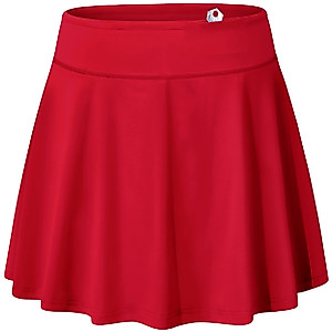 BLEVONH Casual Skirts for Women,Red Tennis Skirt Ladies Elastic Waist Comfortable Active Skorts with Pocket Womens Golf Apparel M