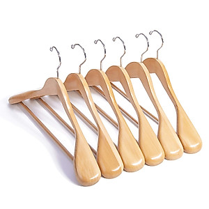 Nature Smile Wooden Suit Coat Hangers 16 inch Wood Jacket Outerwear Shirt Hangers Anti Slip Bar with Screw 6 Pack (Natural)
