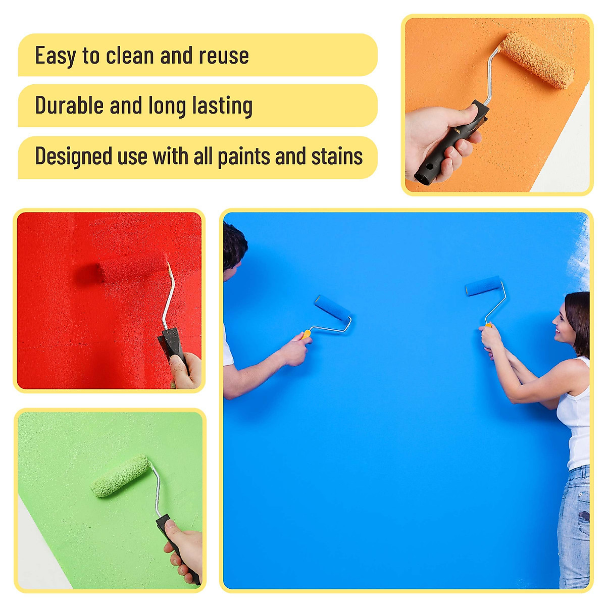 Bates- Paint Rollers, 4 inch Paint Roller with 10 Covers, Small Paint Roller, Paint Roller Covers, Mini Paint Roller, Paint Roller 4 Inch, Mini Rollers for Painting, Paint Rollers 4 Inch