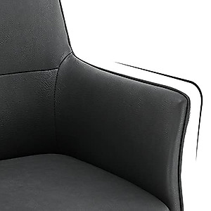 CLIPOP Modern Dining Chairs Set of 4, Faux Leather & Linen Fabric Upholstered Dining Chairs Accent Arm Chairs with Metal Legs, Side Chairs for Guest Living Dining Room Kitchen, Dark Grey