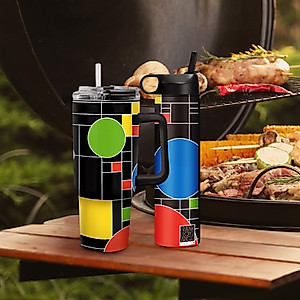 RainCaper 18/8 Stainless Steel Insulated Water Tumbler with Straw | 30oz, BPA-Free, Double Wall for Hot & Cold | Travel-Friendly, Cup Holder Ready (Frank Lloyd Wright Coonley Playhouse)