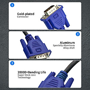 DaFuRui 3Pack VGA to VGA Cable，10Ft HD15 VGA Male to Male Cable for TV Computer VGA Monitor Cable with Blue Connector
