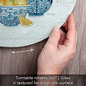 CounterArt Blue & White Pottery 4mm Heat Tolerant Tempered Glass Lazy Susan Turntable 13" Diameter Cake Plate Condiment Caddy Pizza Server