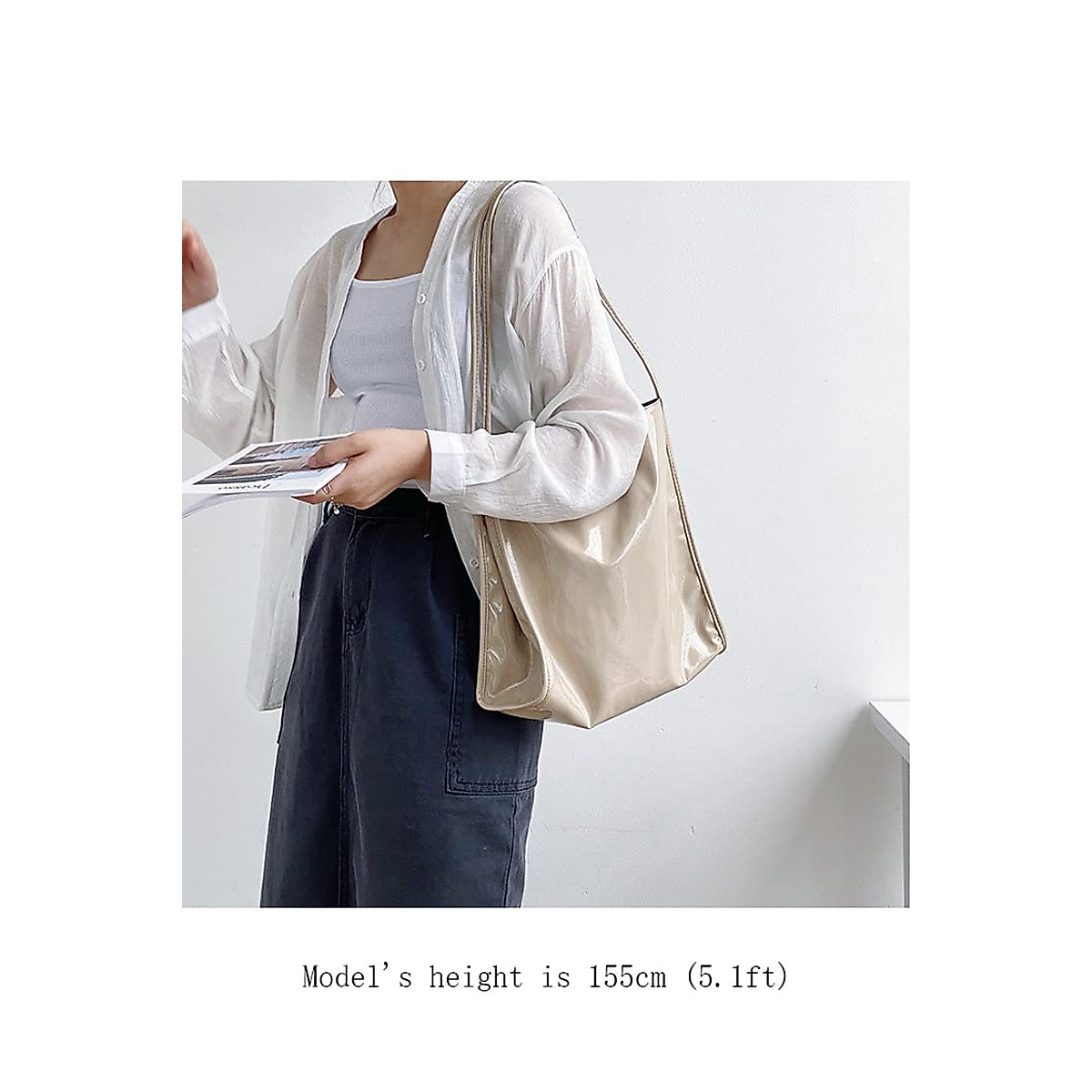 Ulisty Women Patent Leather Bag Soft Tote Bag Casual Shoulder Bag Fashion Handbag brown