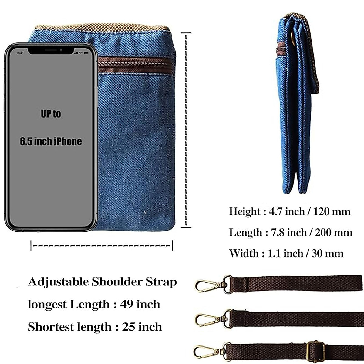 WITERY Small Crossbody Bags for Teen Girl - Handmade Cute Canvas Cross Body Phone Purse Cloth Pouch with Adjustable Shoulder Strap, Mini Women Travel Cell Phone Purse Wallet