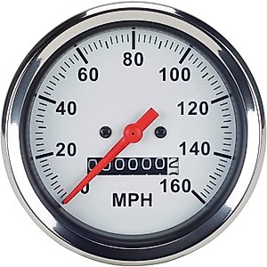 5-Gauge Set Complete Kit: 3-3/8" Mechanical Speedometer, 2-1/16" Component Gauges with White Face, Red Pointer & Chrome Bezel, Includes Tubing, Adapters, Fuel Level Sender