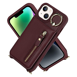 Jaorty Phone Case for iPhone 14 Plus with Strap,for iPhone 14 Plus Case Wallet with Card Holder for Women,Crossbody Lanyard Cases with Zipper Pocket Kickstand Ring Holder 6.7",White Leopard