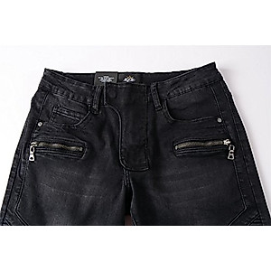 ZLZ Black Biker Jeans for Men Slim Fit, Men's Comfy Stretch Ripped Distressed Biker Jeans Pants Rock, Designer Jeans, Size 38