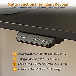 CubiCubi 48 x 24 Inch Standing Desk with Drawer, Electric Stand up Adjustable Height Electric Stand up Desk, Sit Stand Home Office Desk, Ergonomic Workstation Black Steel Frame/Black Tabletop