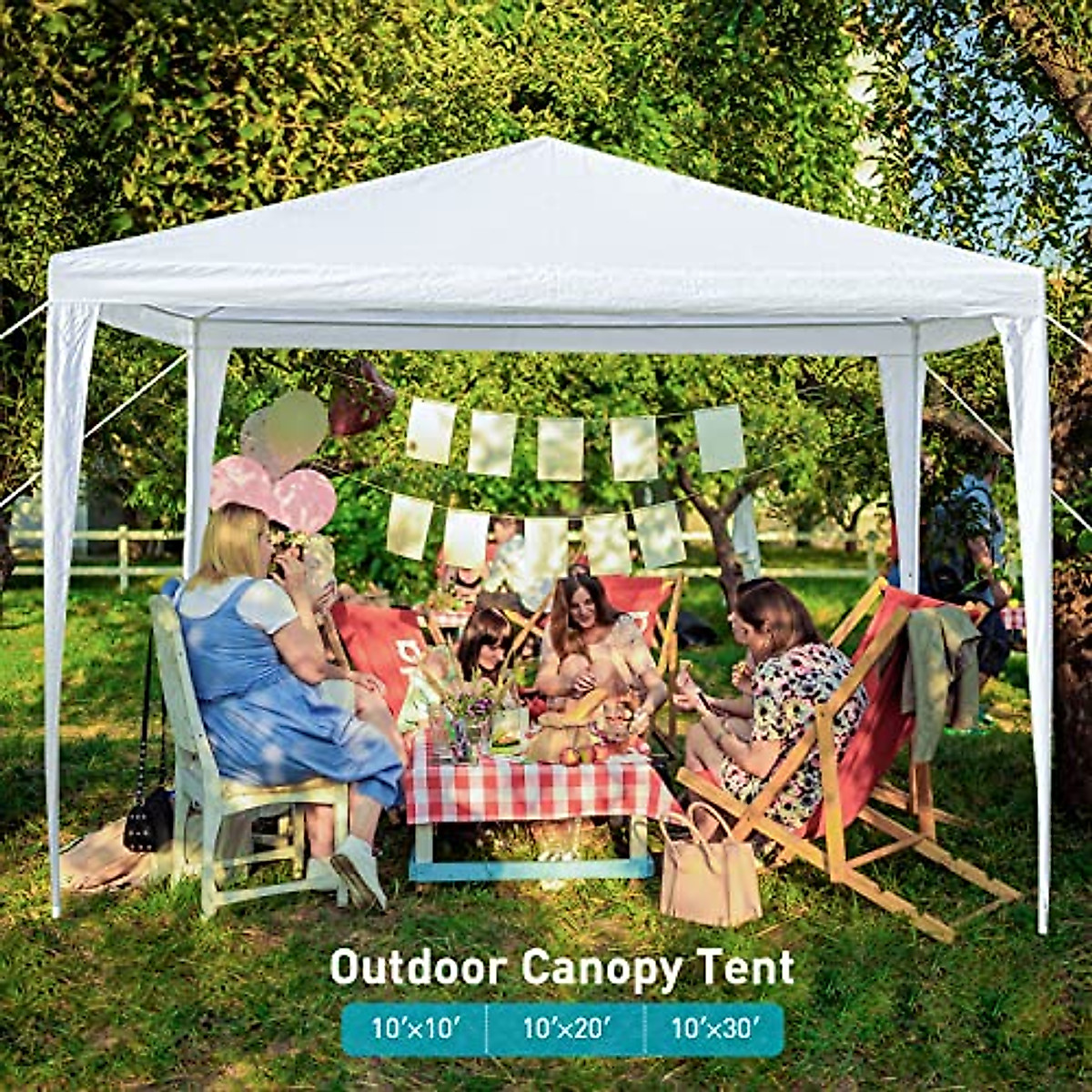 10'x10' Party Tent, Outdoor Tents for Parties, Wedding, Birthday and Flea Market, White Canopy Tent with Ground Nails and Ropes, Small Event Tent for Backyard, Patio
