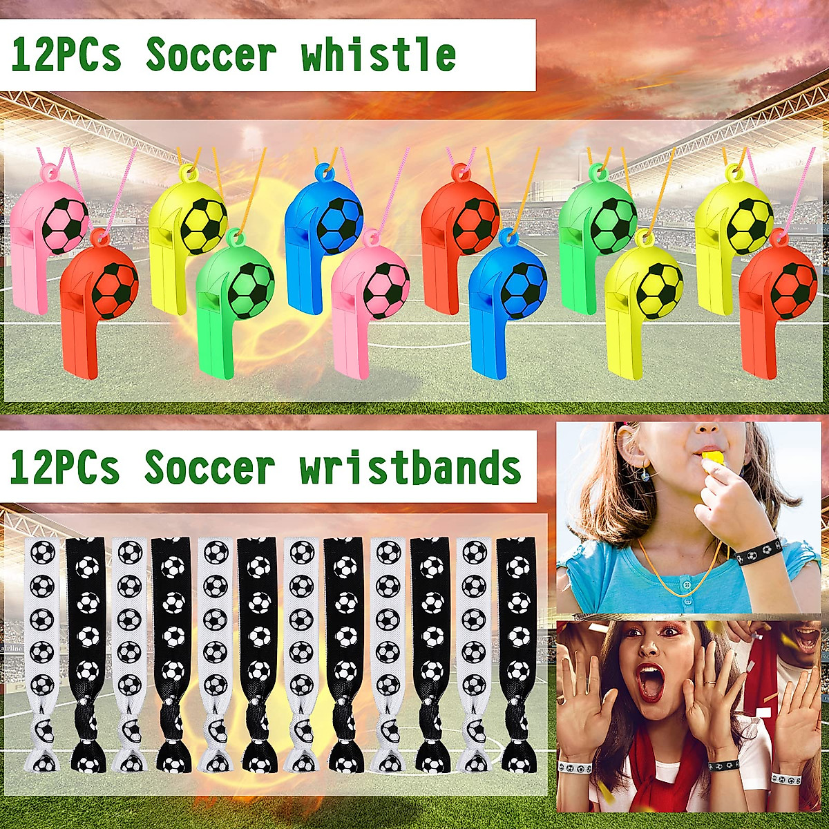 158Pcs Soccer Party Favors - Bags, Whistles, Balls, Slap Bracelets, Keychains, Stickers, Tattoos for Party Goodie Bags