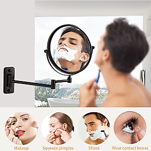 KAIIY Wall Mounted Makeup Mirror - 5X Magnification 8'' Two-Sided Swivel Extendable Bathroom Hotel Cosmetic Mirror Matte Black