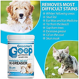 Groomer's GOOP Pet De-Greaser with Vitamin E and Aloe Vera - Degreaser Cream for Dogs, Puppy, Cat, and Kitten - Oil and Stain Remover for Pets Fur and Coat - 4.5 Pounds