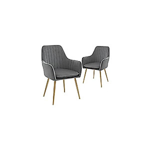 CangLong Furniture Modern Living Dining Room Accent Arm Chairs Club Guest with Gold Metal Legs, Set of 2, Grey
