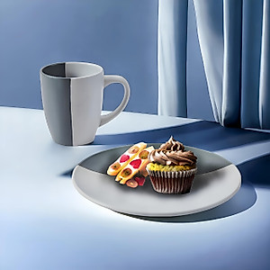 Lerinseu Round Dinnerware Set, 16 Piece Dishes set with 4-Piece Dinner Plates, Dessert Plate,Bowls and Mugs, Plate and Bowls set,Service for 4,Safety for Microwave & Dishwasher（Grey white）