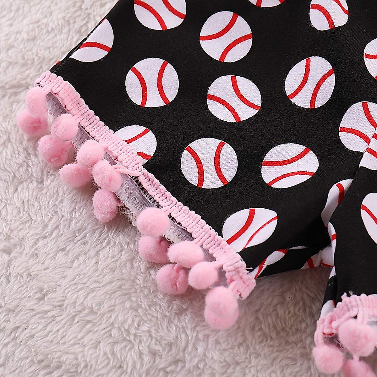 Toddler Baby Girl Summer Outfits Baseball Sister Print T-Shirts Tops + Tassel Shorts Two Piece Clothes Set