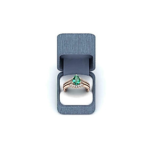 3.00 Ct Pear & Round Cut Green Emerald Diamond Engagement Wedding Women's Trio Ring Set 14k Rose Gold Finish (10.5)
