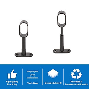 INCREWAY 4pcs Black Closet Rod Support, Zinc Alloy Oval Wardrobe Rod End, Adjustable Hollow Rod Bracket for Cabinet Bedroom Bathroom