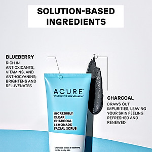 ACURE Incredibly Clear Charcoal Lemonade Facial Scrub -Deep Face Wash Cleansing, Gentle Exfoliates & Detoxifies with Charcoal Scrub, Lemon & Blueberry -For Oily to Normal & Acne Prone Skin, 4 Fl Oz